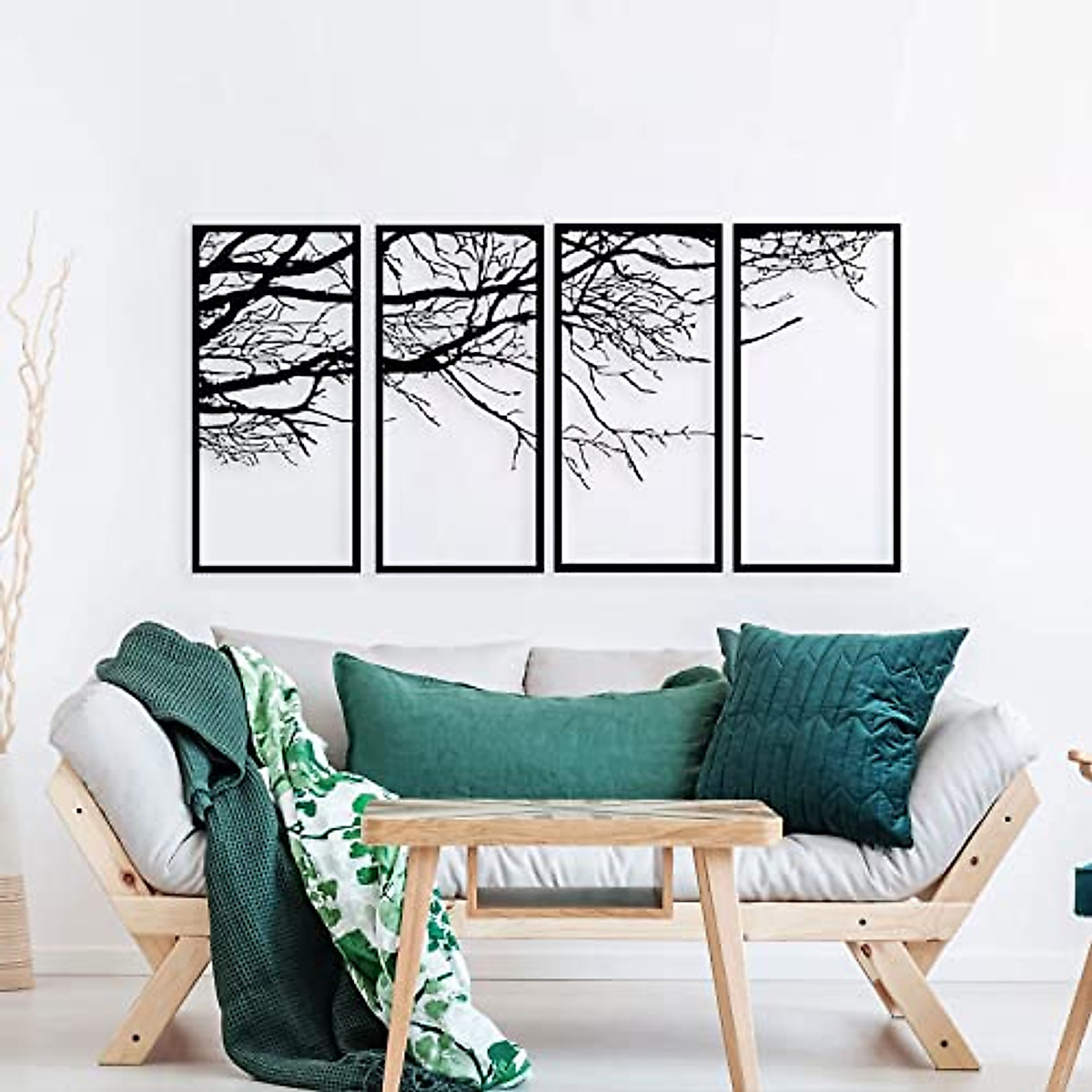 Peak Metal Wall Art, Tree of Life, Metal Wall Decor, 4 Panels for Living Room Decorations, Christmas Gift, Interior Decoration, Housewarming Gift 48 x 24 Inch (Black)