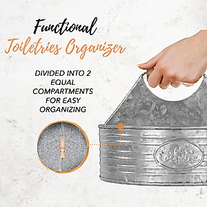 Autumn Alley Farmhouse Rustic Shower Caddy Basket for Bathroom - Toiletries Countertop Organizer, Decorative Bathroom Caddy, Galvanized Bathroom Accessories with Toilette Label, 11" x 6.25", Large