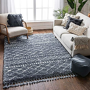 Well Woven Bissi Blue Super Thick & Soft Moroccan Shag Area Rug 5x7 (5'3" x 7'3")