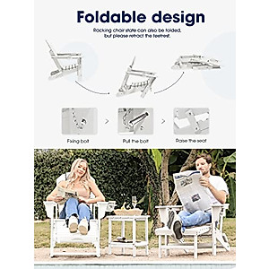 KINGYES Folding 4 in 1 Multifunctional Adirondack Rocking Chair, White