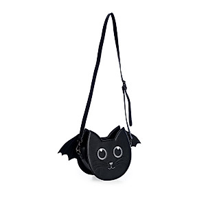 Lost Queen Women's Wendigo Shoulder Bag Cute Black Cat Bat Crossbody Purse