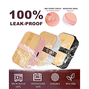 invvni Bento Box Lunch Box Containers for Adults Kids - Natural Bamboo Lid, Cutlery & Chopsticks, Microwave Safe, Dishwasher Safe, Bpa Free, Leakproof, Gifts for Women, Small