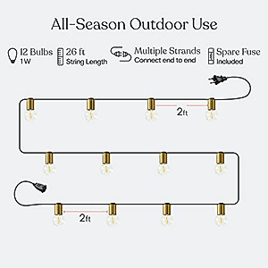 Brightech Glow LED String Lights - 26 Ft Commercial Grade Patio Lights with Brass Accents - Outdoor Waterproof Globe String Light for Backyard, Garden