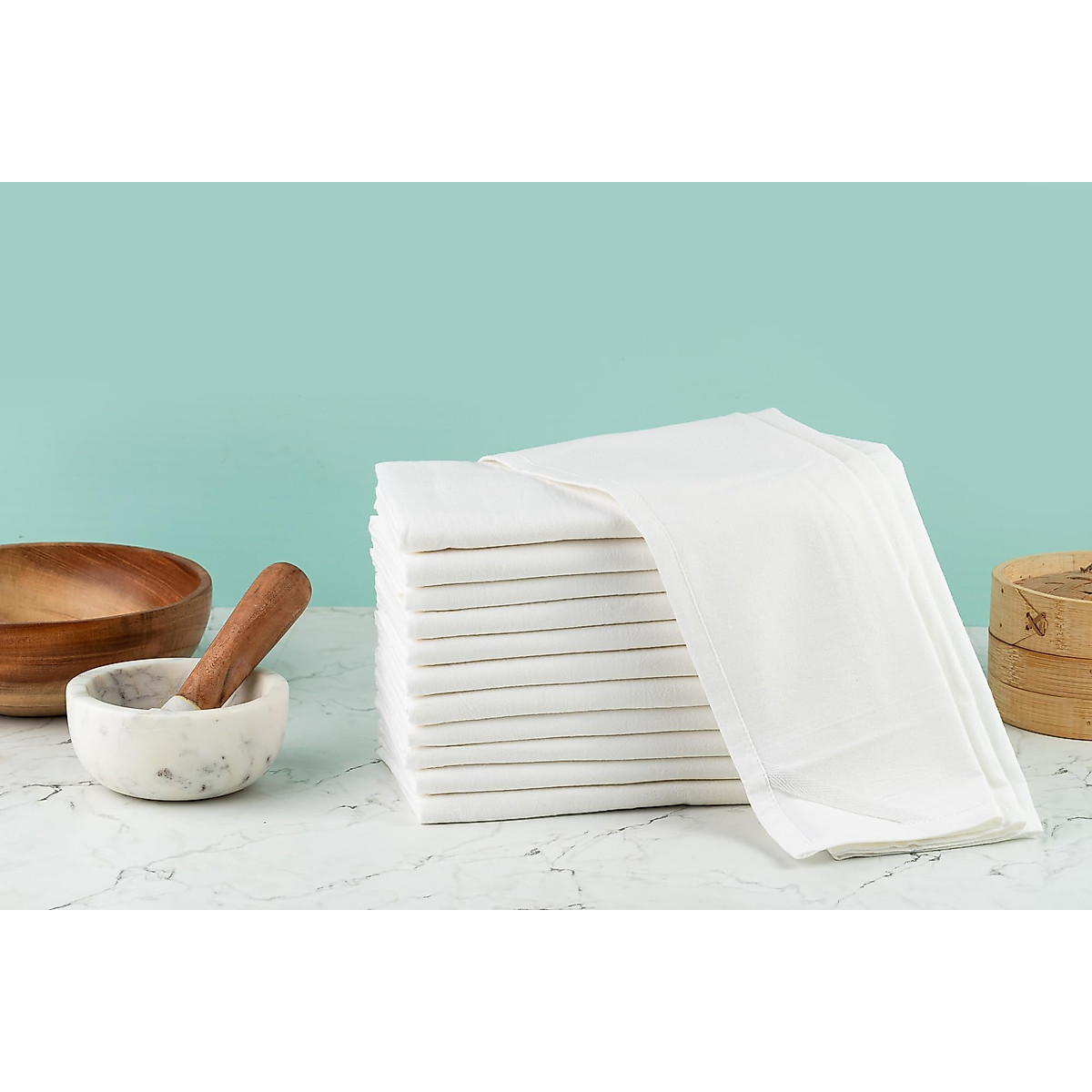 Candy Cottons Flour Sack Kitchen Dish Towels Cloth|Blank Dish Tea Towel Embroidery Printing DIY Crafts|Diaper Cloths for Babies|Absorbent Breathable Baking Bread Linen Cover 12 Pk, 27x27 Inch |White