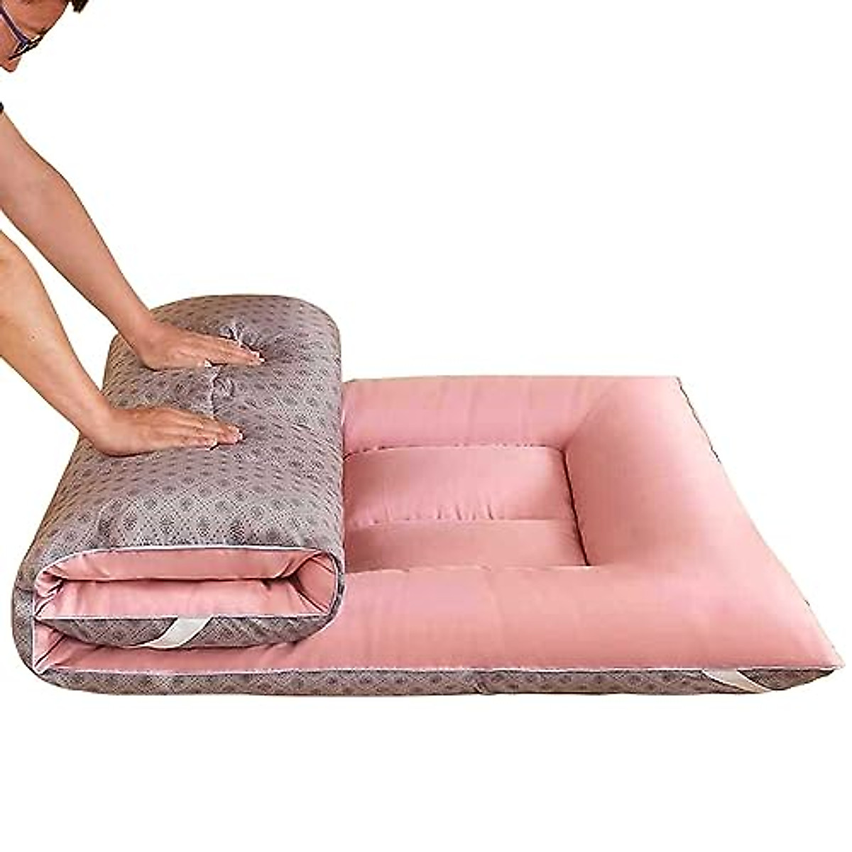 DSFSSJ Japanese Floor Mattress Futon Mattress Portable Tatami Mat Thicken Sleeping Mattress for Floor Foldable Mattress Portable Guest Bed Camping Mattress, Pink-Full
