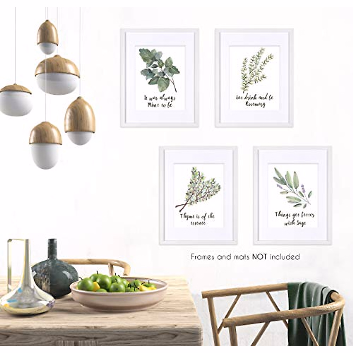 A LuxeHome Wall Art Home Funny Inspirational Puns Prints Signs Room Decor - for Kitchen and Dining Decorations – Botanical Vegetable Herbs Spices Plant Garden (Set of 4) Unframed 8 x 10 inches Green