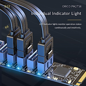 ORICO M.2 PCIe M Key to 6 x SATA 6Gbps Adapter Card for Desktop PC Support RAID-PM2TS6