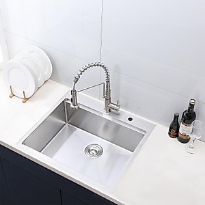 UFaucet 25×22 Drop in Kitchen Sink, 25 Inch Top Mount Stainless Steel Kitchen Sink, Modern Commercial Workstation Single Bowl Laundry Utility RV Sink with Accessories