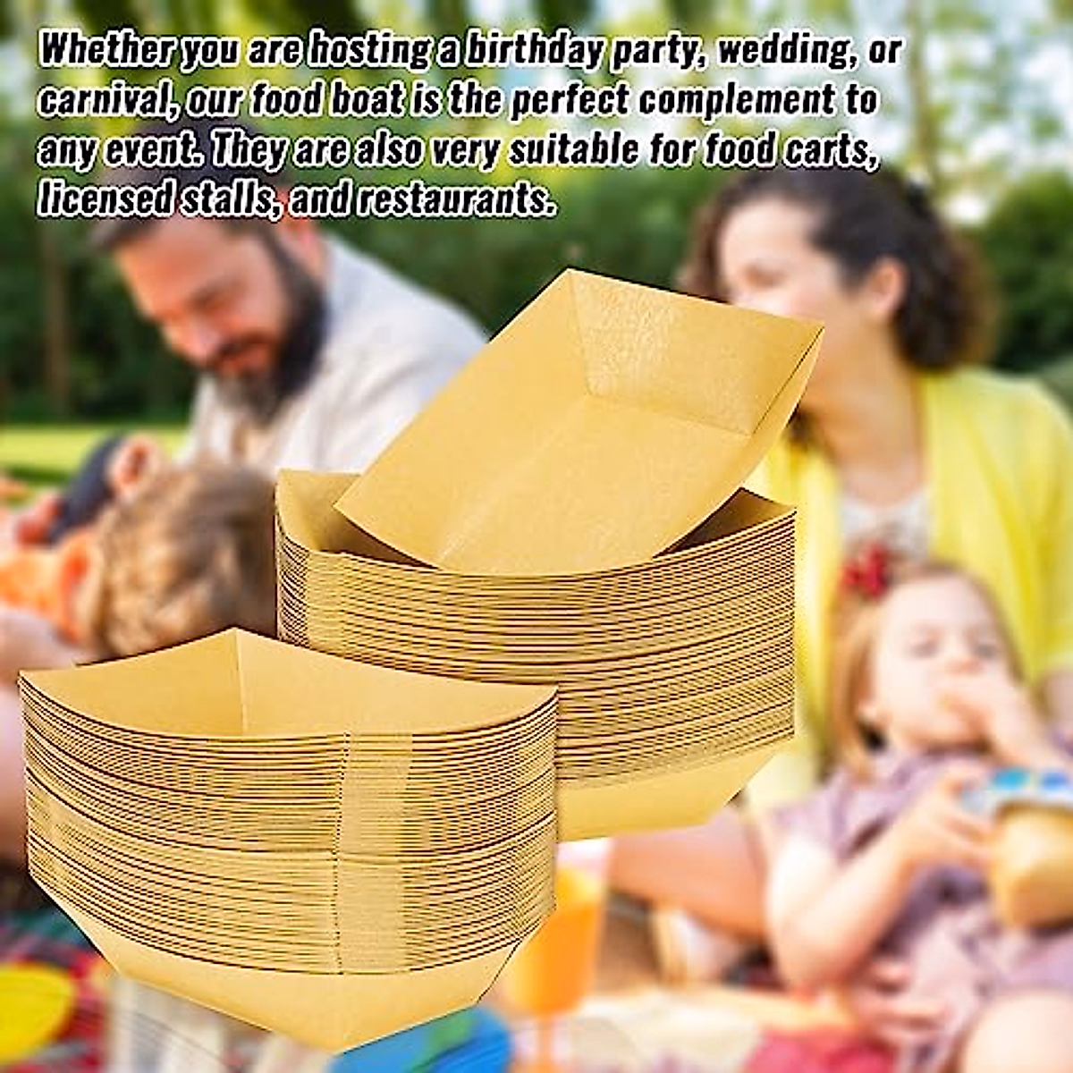 Cmkura 150 Pack Kraft Food Trays, 2 LB Paper Food Boats, Disposable Brown Paperboard Serving Baskets for Grease Resistant Fast Food, Hot Dog Nacho and Party Snack Holder