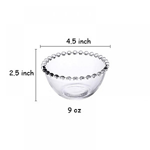 Sizikato 2pcs Clear Glass Dessert Bowl with Beaded Edges, 4.5-Inch Fruit Bowl Salad Bowl