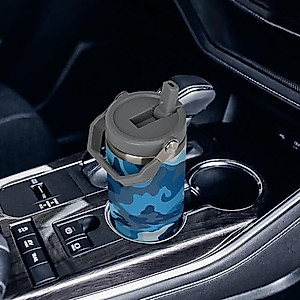 WITHSBKK 30oz Car Cup Blue Camouflage Pattern Printed with Portable, Stainless Steel Travel Mug, Vacuum Insulated Tumbler And Straw, Leakproof for Car & Outdoor, UV Printed Design