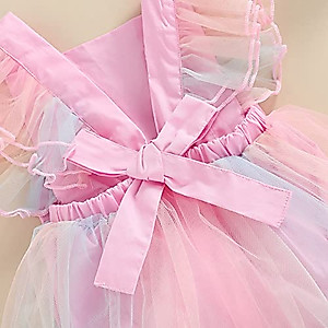 Mubineo Baby Girl Ruffle Rainbow Tulle Tutu Bowknot Princess Romper Dress (Pink, 18-24 Months)