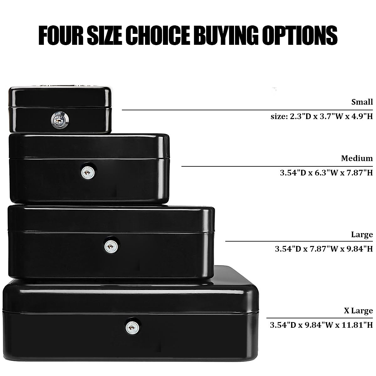 Jssmst Locking Small Steel Cash Box without Money Tray,Lock Box,Black Small