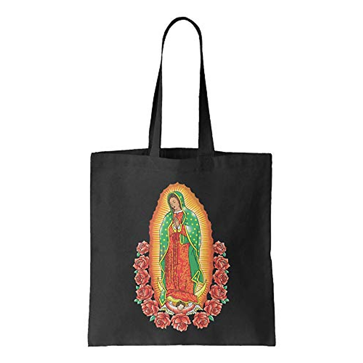Our Lady Of Guadalupe - Virgin Mary Religious Reusable Grocery Tote Bag (Black)