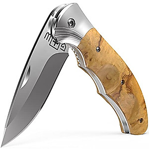 Grand Way Pocket Knife for Men with Wood Handle, Liner lock - Folding Sharp Blade 3.54" - Cool Knives for Camping EDC - Gifts for Dad Him - 6651