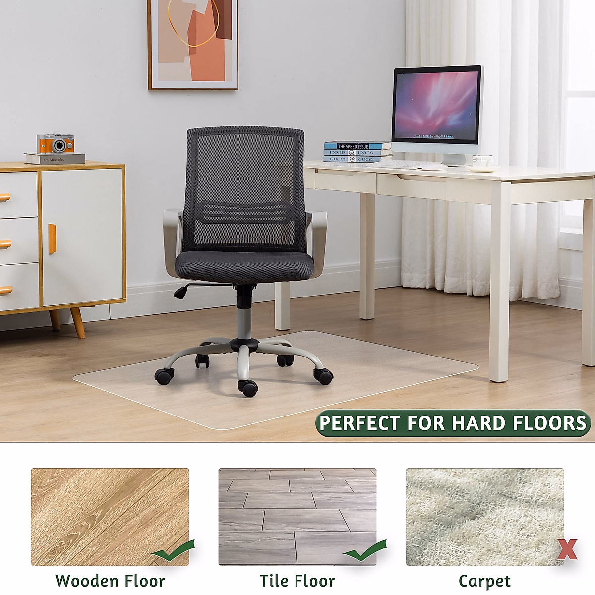 Futurwit Office Chair Mat for Hardwood Floor, 48" x 30" Clear Desk Chair Mat, Transparent Plastic Chair Mat for Rolling Chairs, Easy to Clean (Rectangle)