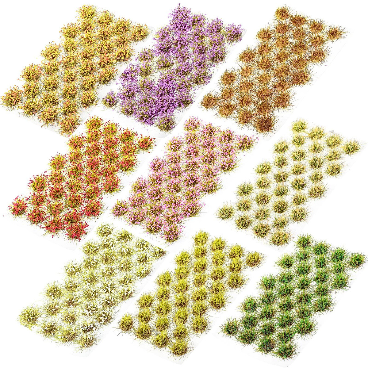 288 Pcs Static Grass Tuft Flower Cluster Vegetation Groups Self Adhesive Artificial Model Grass Tufts DIY Miniature Colorful Flower Cluster for Terrain Railway Scenery Sand Table Landscape Military