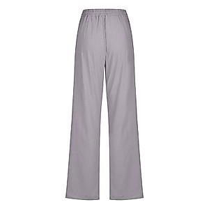 Elastic High Waist Linen Pants Loose Wide Leg Cargo Pants Crop Trouser with Pockets Summer Pants for Women 2023 Trendy Wide Leg Yoga Pants High Elastic Waistband Slit Plus OHD0630USSALE07833