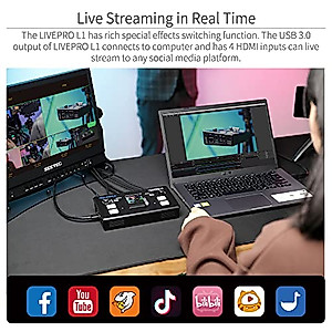 FEELWORLD LIVEPRO L1 4 x HDMI Inputs Multi Format Video Mixer Switcher USB 3.0 Output Real Time Live Streaming Multi Camera Production