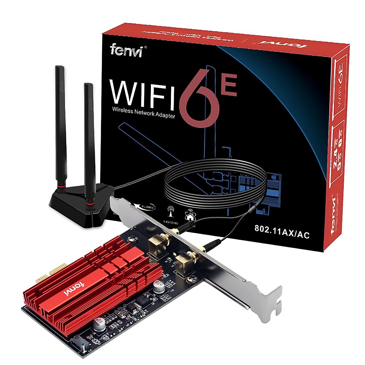 WiFi 6E AX210 (AXE5400) PCIe WiFi Card for Gaming PC Tri-Band PCIe Wireless Adapter for Desktop with High Speed Extended Pro Base Dual Antennas Bluetooth 5.3(USB Port),MU-MIMO, OFDMA for Win 11/10