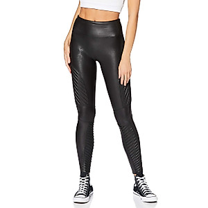 SPANX Faux Leather Moto Leggings Very Black SM 27