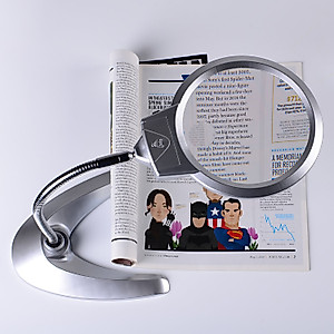XYK Large 2X 5X LED Lighted Magnifier with Stand - Folding Design with 2 LED Lamp and Jumbo 5.5 Inch Lens - Best Hands Free Magnifying Glass with Light for Reading