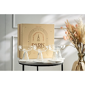 Paris Coupe Cocktail and Champagne Glasses for Daiquiri, Sidecar, Gimlet and Classic Bar Drinks | Modern Glassware Collection | Set of 4 | 8 oz Extra Light Contemporary Borosilicate Saucers