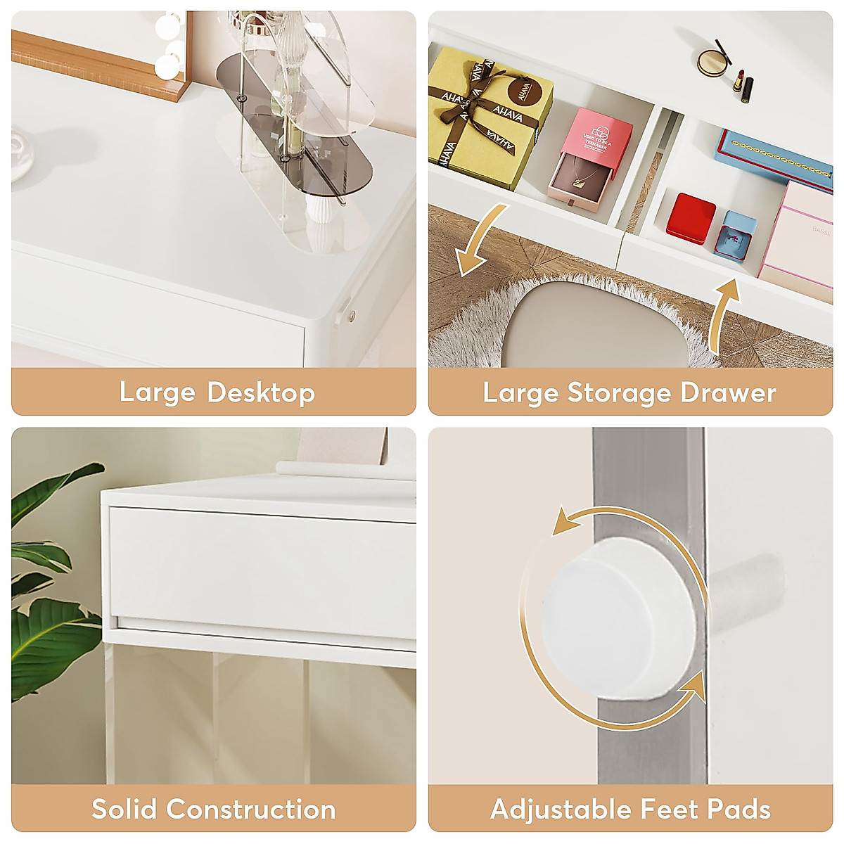 Tribesigns Makeup Vanity Desk with 2 Drawers, Modern Writing Computer Desk with Acrylic Legs, White Vanity Dressing Table for Bedroom (Without Mirror)