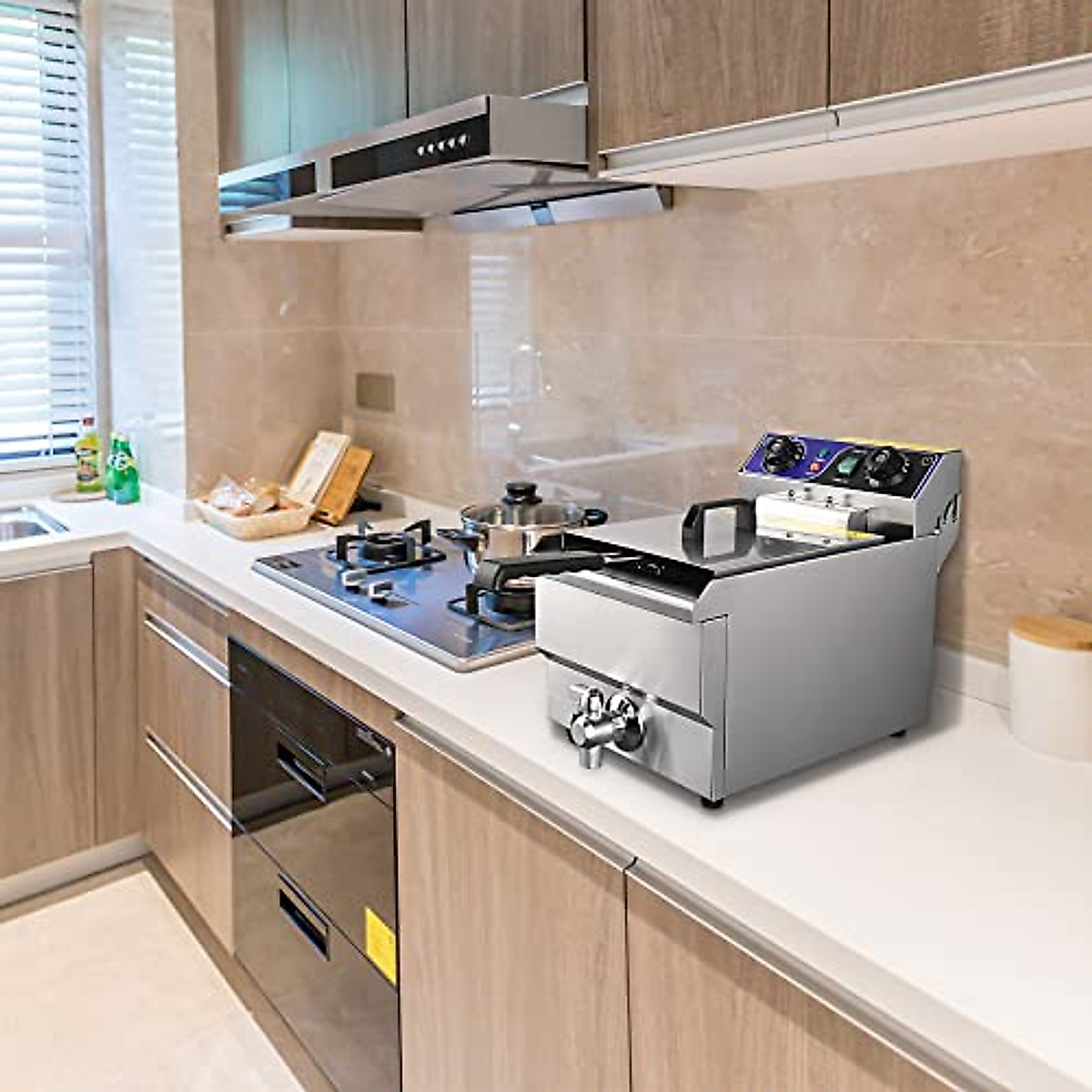 WeChef Commercial Deep Fryer 11.7L Stainless Steel Basket Single Tank Timer Drain Electric Countertop Restaurant Fryer