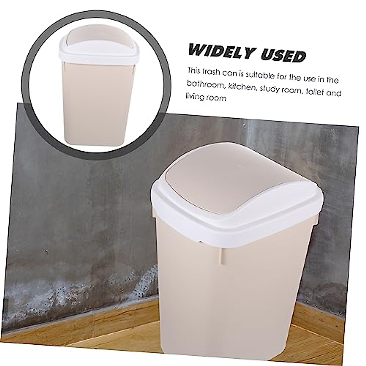 HOMOCONO Household Flip Trash Can Waste Bin for Bedroom Large Lidded Buckets Dustbin Lid Trash Bucket Trash Bin with Lid Bedside Trash Bin Pantry Clear Pp Beige