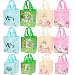 16 Pack Easter Gift Bags Reusable Tote Bag With Handle, Bunny Easter Egg Non-Woven Bag Foldable Water Resistant Treat Bag for Holiday Party Favors …