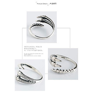 NewZenro Dainty Dragon Claw Asymmetric Wrap Open Rings for Women Gothic Punk Sterling Silver Adjustable Statement Promise Engagement Fashion Finger Knuckle Tail Band Rings for Birthday