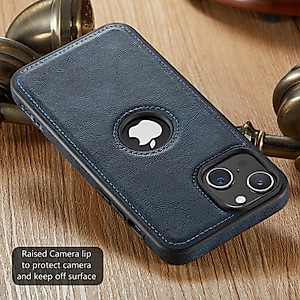 Casus Designed for iPhone 15 Case Vegan Leather Slim Logo View Classic Luxury Elegant Thin Protective Cover (2023) 6.1" (Blue)