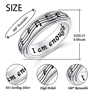 DAOSHANG Sterling Silver Fidget Ring Anxiety Ring for Women I am enough Music Note Spinner Ring Music Jewelry Gift for Music Lover