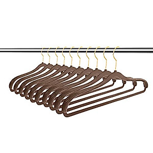 Suit Hangers Non Slip Velvet 10 Pack - Coat Hanger Wide Shoulder 360° Swivel Hooks & Jacket Hangers for Men Anti-Slip Bar Brown