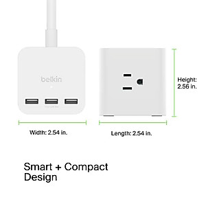 Belkin 6-Outlet Power Cube w/ 3 AC Outlets, 3 USB-A Ports, & 5ft Sturdy Extension Cord - Convenient Compact Cube for Home, Office, Travel, Desktop, & Phone Charger - 4.5 Amps