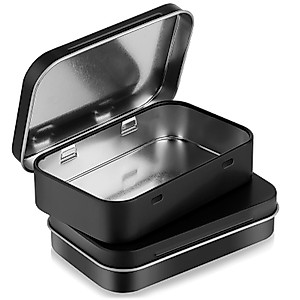 PEOVLVN 2 Pack Small Tin Box, Metal Rectangular Empty Hinged Tins Metal Tin Box with Lids Mini Portable Metal Box Container for Storage Candies Jewelry Crafts (3.7x2.4inch)