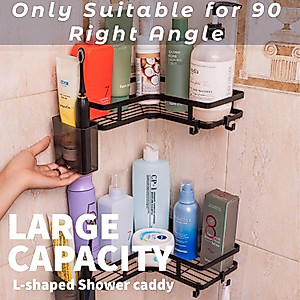 Generic Corner Shower Caddy, 2 Pack Adhesive Shower Corner Organizer Shelves, No Drilling Stainless Steel Shower Storage Rack with Hooks&Toothpaste Holder for Bathroom, Dorm and Kitchen, Black