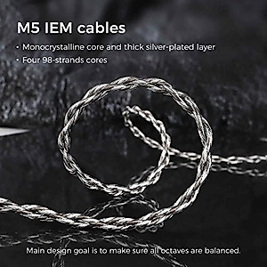 Letshuoer M5 in Ear Earphone Cable of S12 in Ear Monitor Silver-Plated Monocrystalline Copper IEM Cable 0.78mm 2Pin Connector (3.5mm Plug)