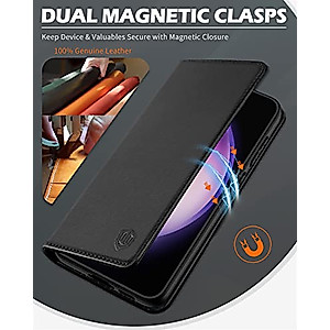 SHIELDON Case for Galaxy S23 5G 6.1", Genuine Leather Galaxy S23 Wallet Case RFID Blocking Credit Card Holder Folio Magnetic Kickstand Shockproof Cover Compatible with Galaxy S23 2023 - Black