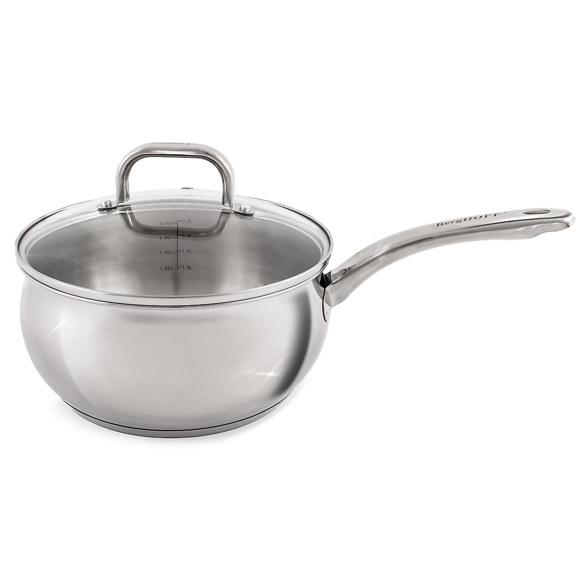 BergHOFF Belly Shape 18/10 Stainless Steel 8 Inches Saucepan 3.2qt., Glass Lid, Fast, Evenly Heat, Induction Cooktop Ready