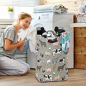 xigua Farm Animals Pattern Laundry Basket Waterproof Clothes Hamper Collapsible Durable Dirty Clothes Large Storage Laundry Organizer