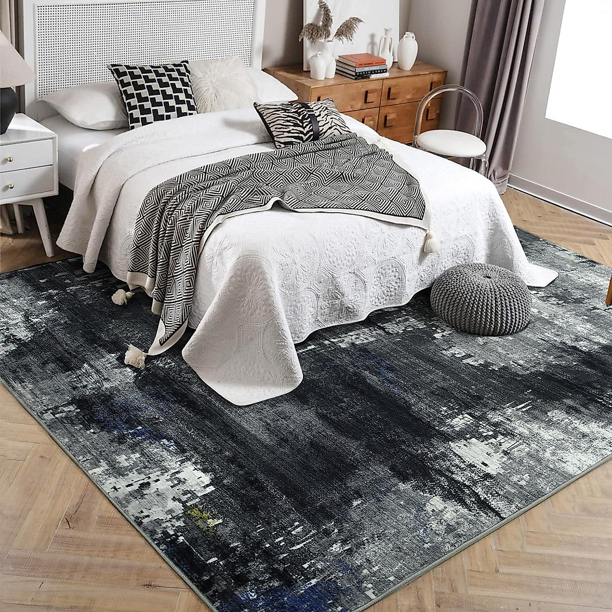 GarveeHome 8x10 Area Rugs for Living Room Ultra-Soft Non Slip Carpet Modern Abstract Throw Rugs Low Pile Non-Shedding Accent Rug Carpet for Bedroom Dining Room Playroom Nursery Home Office Black