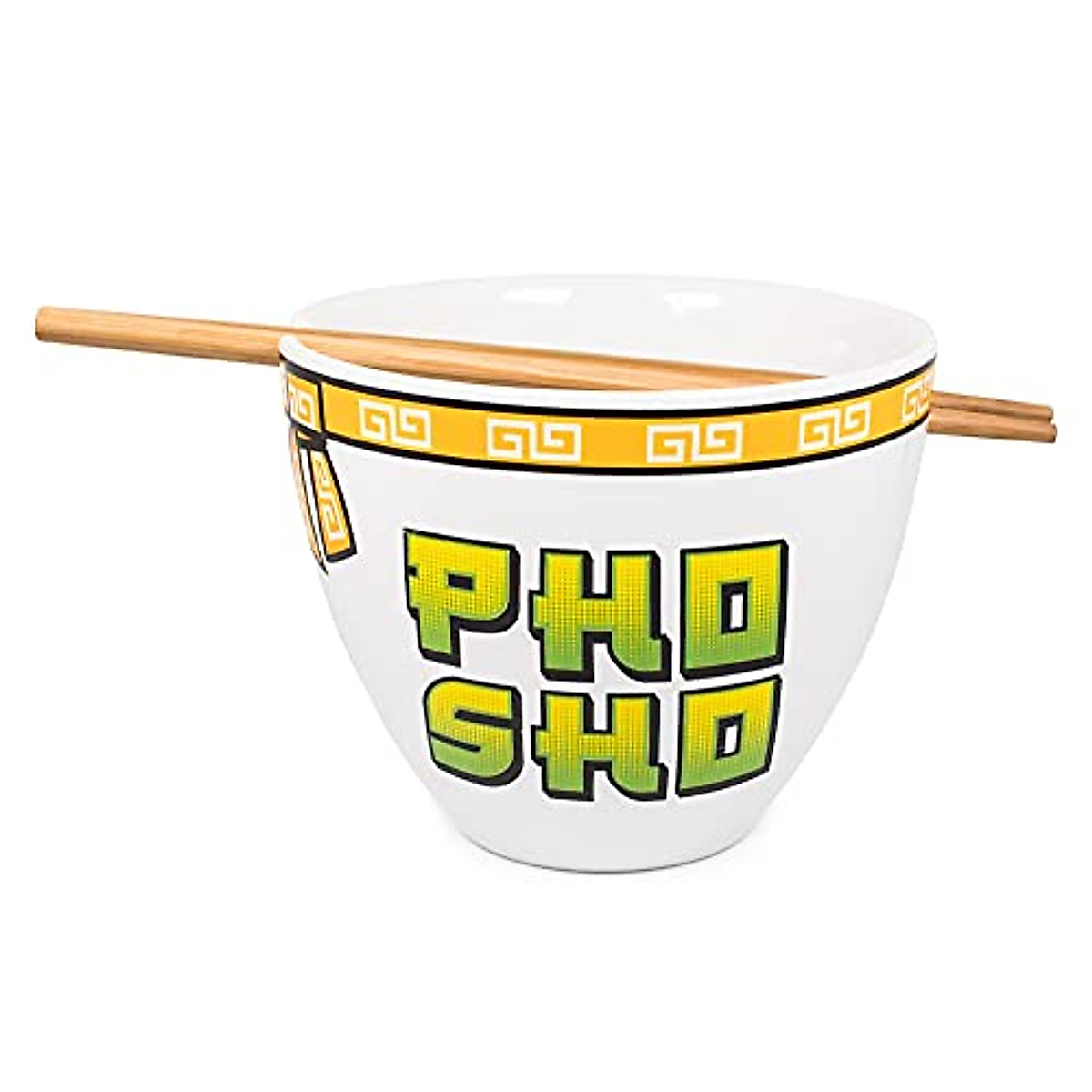 Toynk Bowl Bop Pho Sho Japanese Ceramic Dinnerware Set | Includes 16-Ounce Ramen Noodle Bowl and Wooden Chopsticks | Asian Food Dish Set For Home & Kitchen | Kawaii Anime Gifts, Snack Collectible