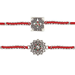 Eximious India Set of 2 Rakhi For Brother With Card Oxidised Silver Pendant For Raksha Bandhan Designer Rakhi Thread for Bhaiya 02