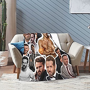 Hamklla Ryan Reynolds Collage Blanket Ultra-Soft Micro Fleece Blanket Warm Cozy Plush Bed Blanket Lightweight Sofa Throw Blanket, Black, 50''x40''