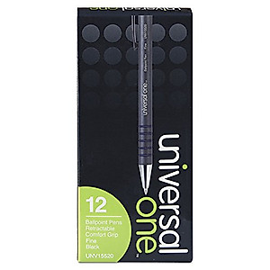 Universal Comfort Grip Ballpoint Rt Pen, Black Ink, Fine 0.7Mm, Dozen (15520)