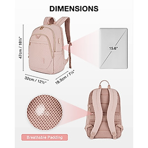 BAGSMART 15.6 Inch Pink Quilted Laptop Backpack for Women with USB Charging Port