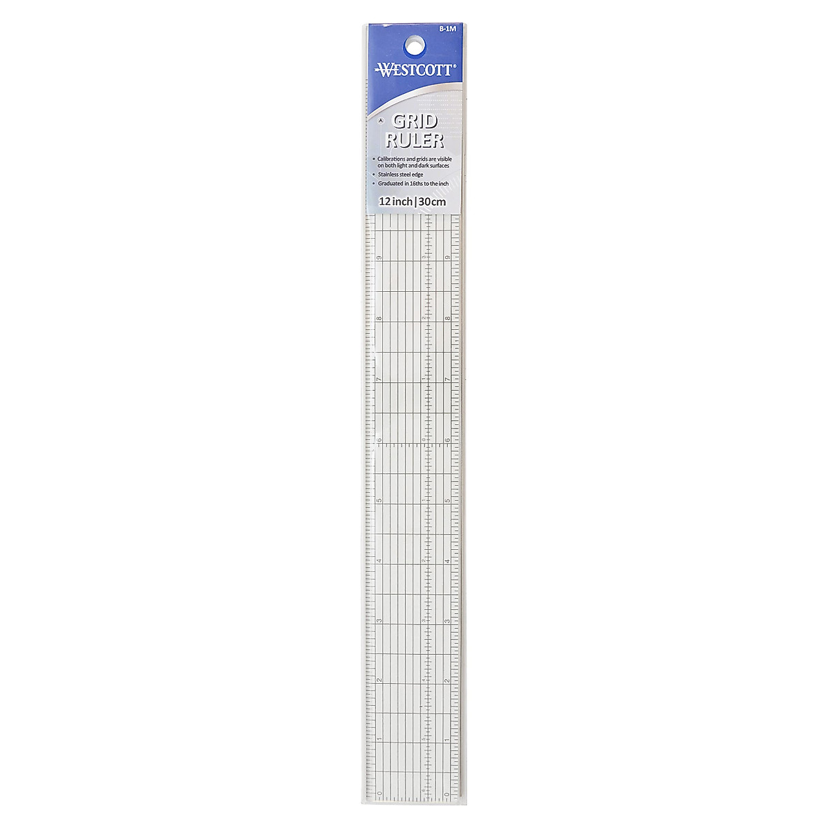 Westcott Grid Ruler with Metal Cutting Edge, 1.5 x 12, Transparent (B-1M)