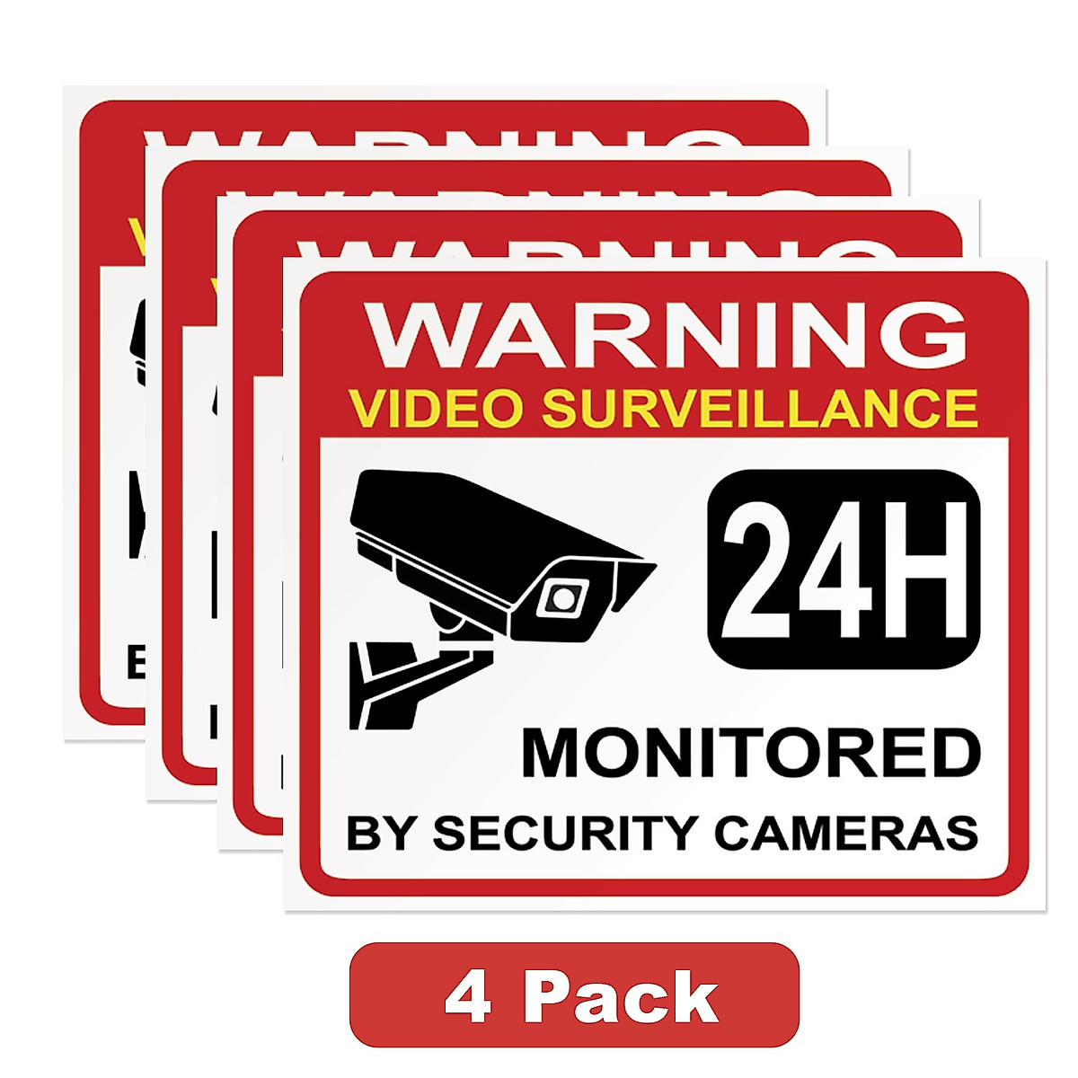 iSYFIX Video Surveillance Warning Sign Sticker - 4 Pack 7x6 inch - CCTV Security Premium Self-Adhesive Reflective Vinyl, Laminated for Ultimate UV Protection, Water & Fade Resistance, Indoor & Outdoor